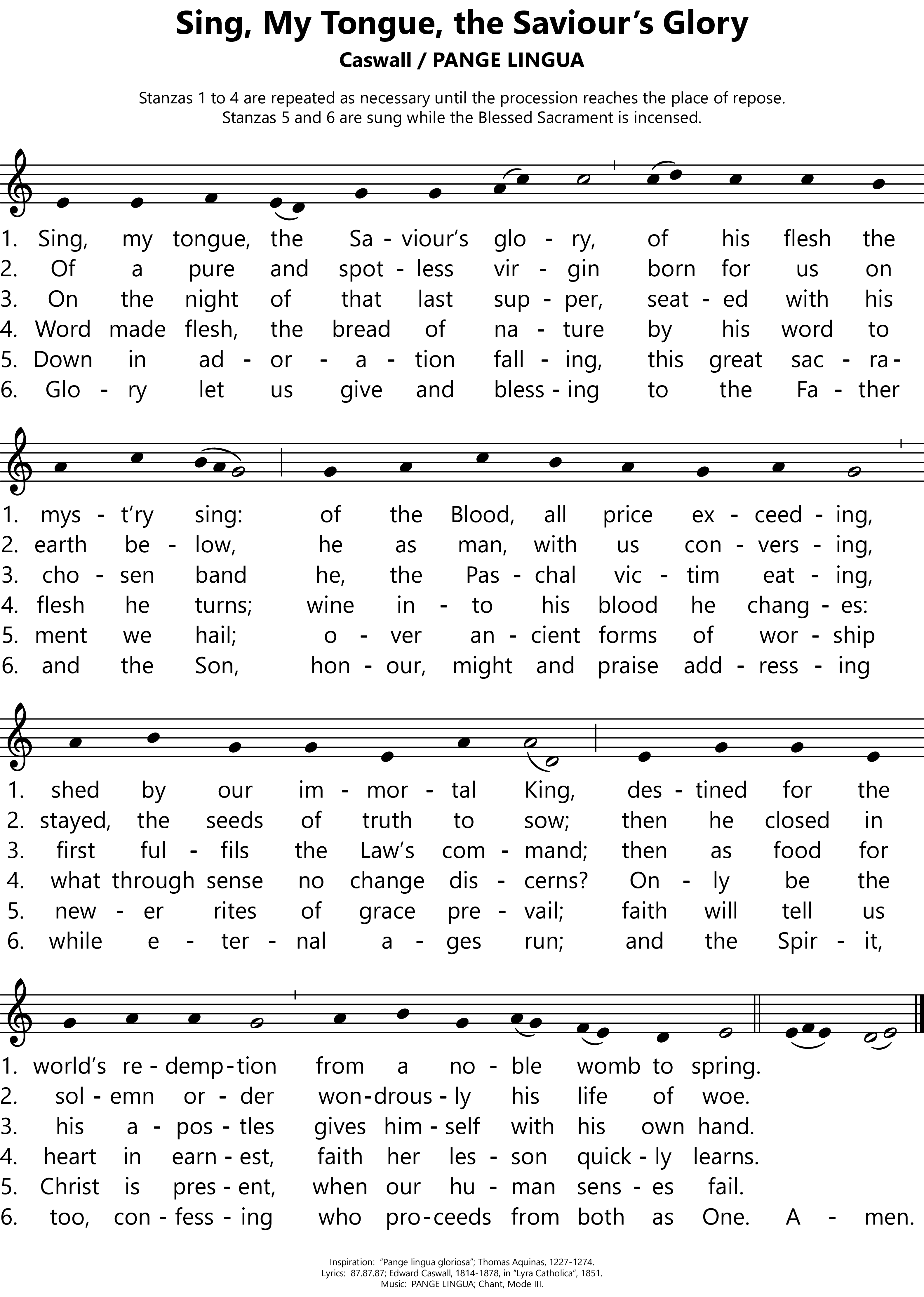 Pange lingua gloriosi [Aquinas]: Sing, My Tongue, the Saviour’s Glory ...